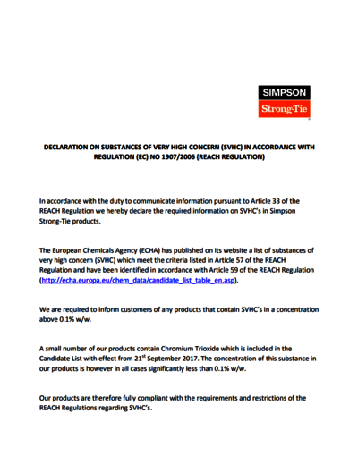 REACH Regulations | Simpson Strong-Tie